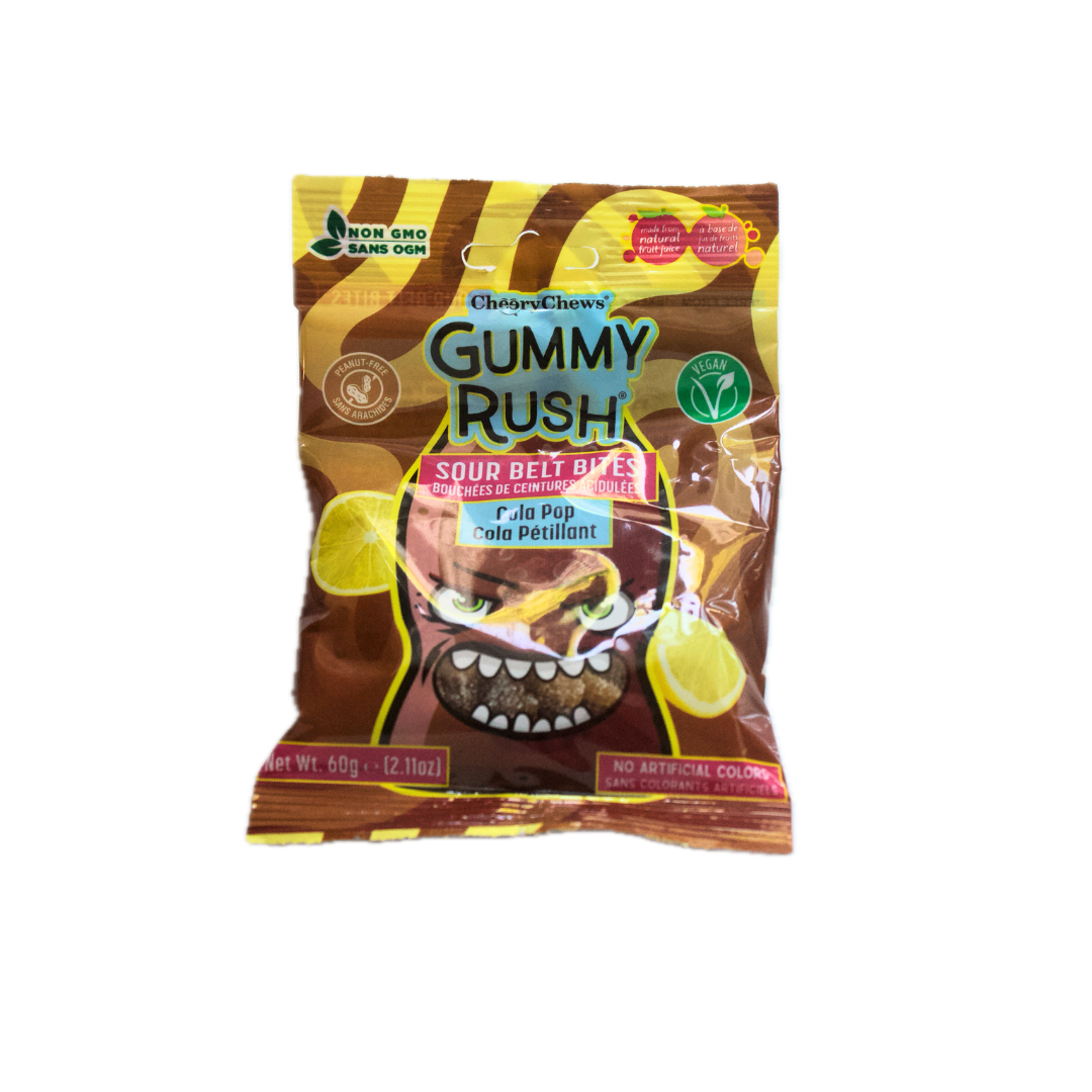 Cola Pop Halal Cheery Chews Gummy Rush Sour Belt Bites 60gr (2.11oz ...