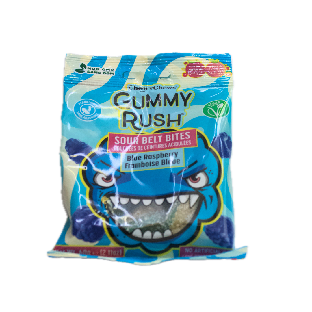 Blue Raspberry Cheery Chews Gummy Rush Sour Belt Bites Halal 60gr (2.1 ...